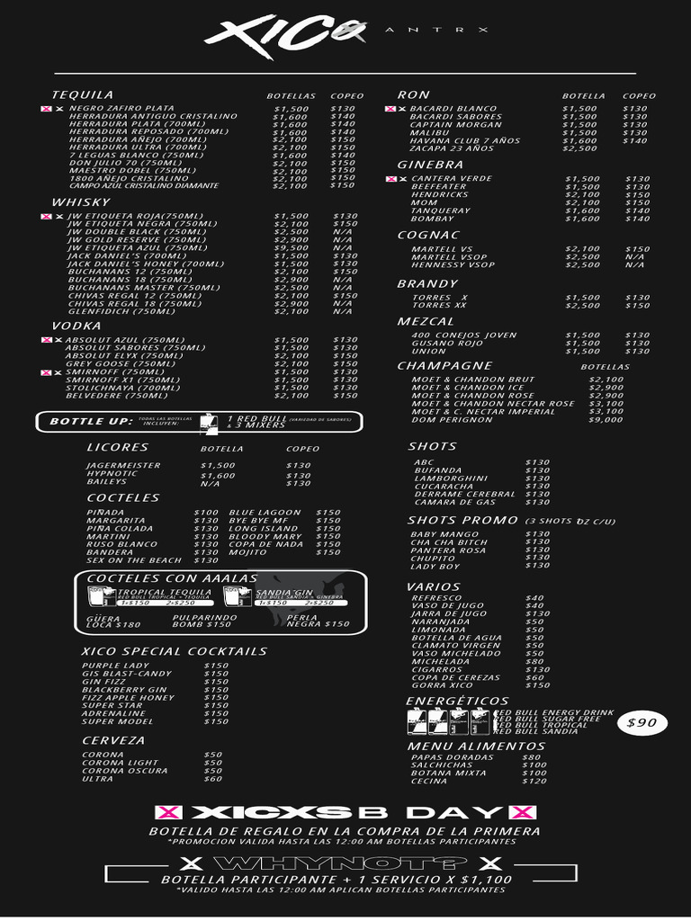 Menu Xico Antrx 2024 | PDF | Alcoholic Drinks | Distilled Drinks