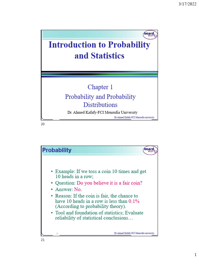 Lectures 2, 3, 4 - CH 1 (Probability Probability - Distributions) | PDF | Probability | Experiment