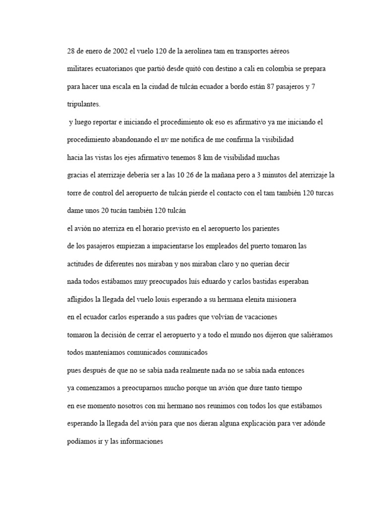 28 de Enero de 2002 El Vuelo 120 de La Aerolínea Tam en Transportes ...