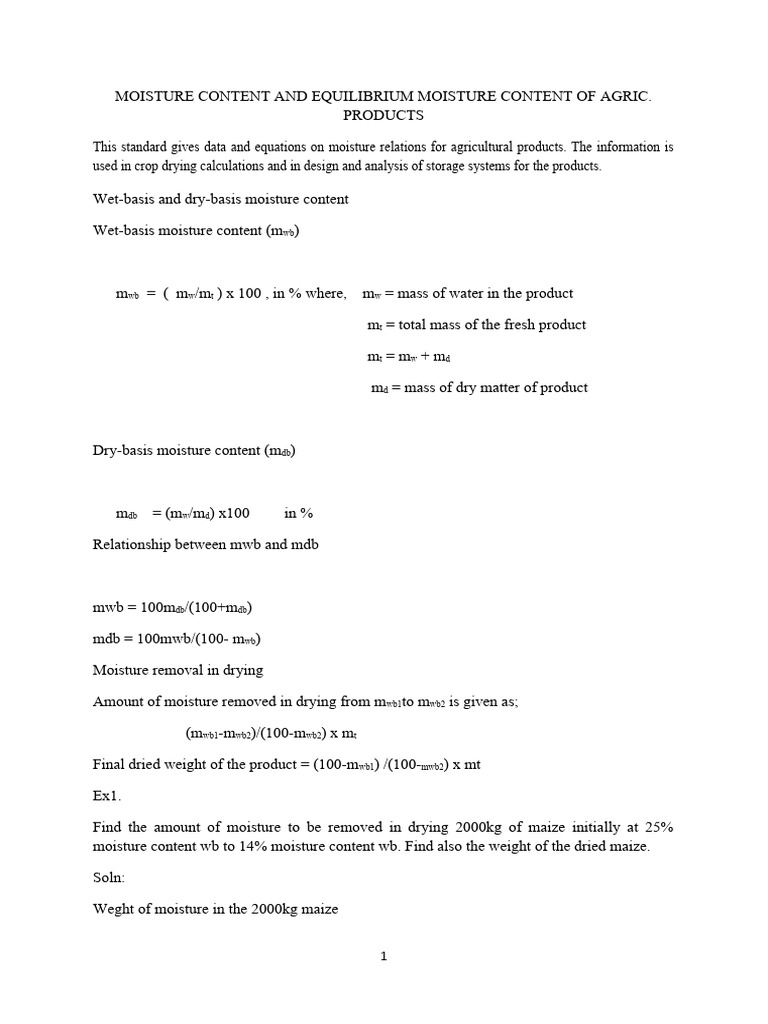 Moisture Content and Equilibrium Moisture Content of Agric | PDF ...