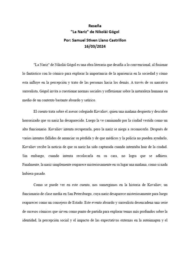 Reseña 2 | PDF | Nikolai Gogol | Humor