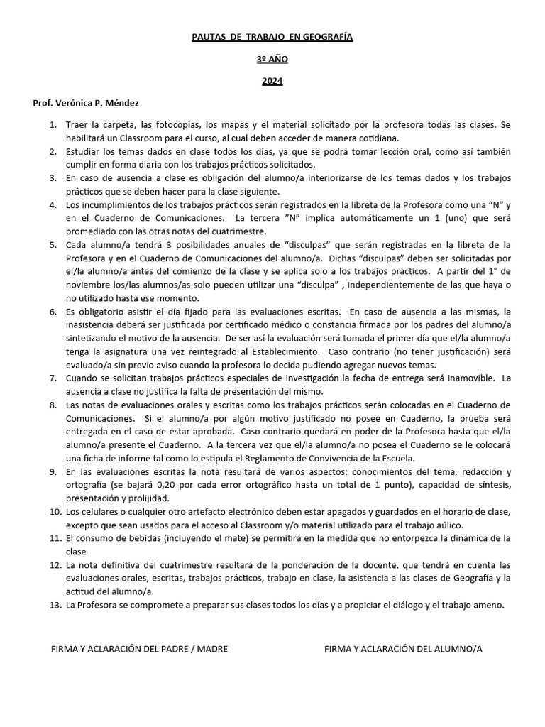 Pautas de Trabajo en Geografía 3º Año | PDF