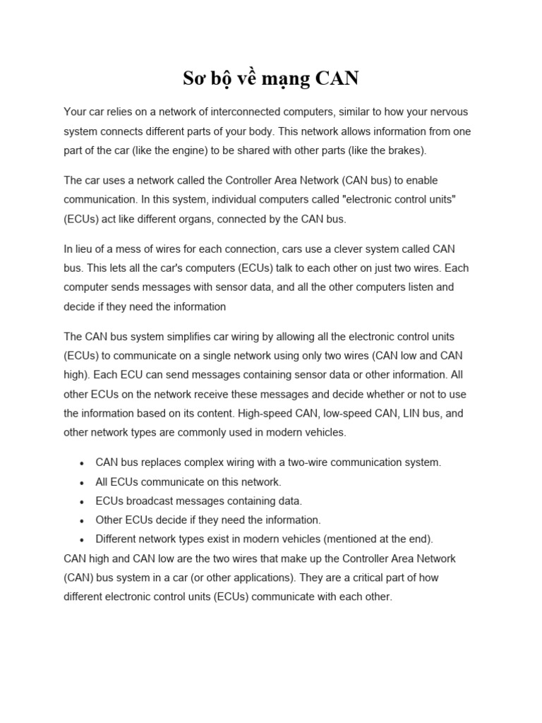 Sơ bộ về mạng CAN | PDF | Computer Network | Engineering