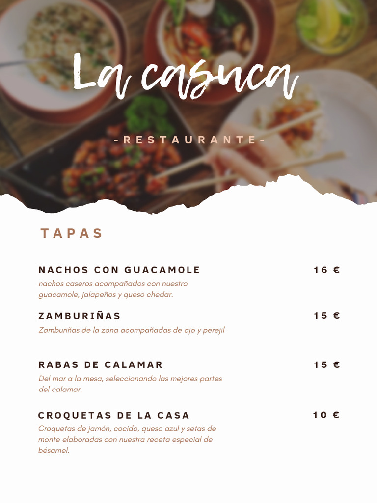 Menu Restaurante Tapas Comida Moderno Minimalista Lettering Marrón | PDF