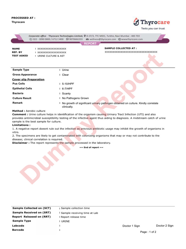 Dummy Report: Thyrocare | PDF | Infection | Medicine