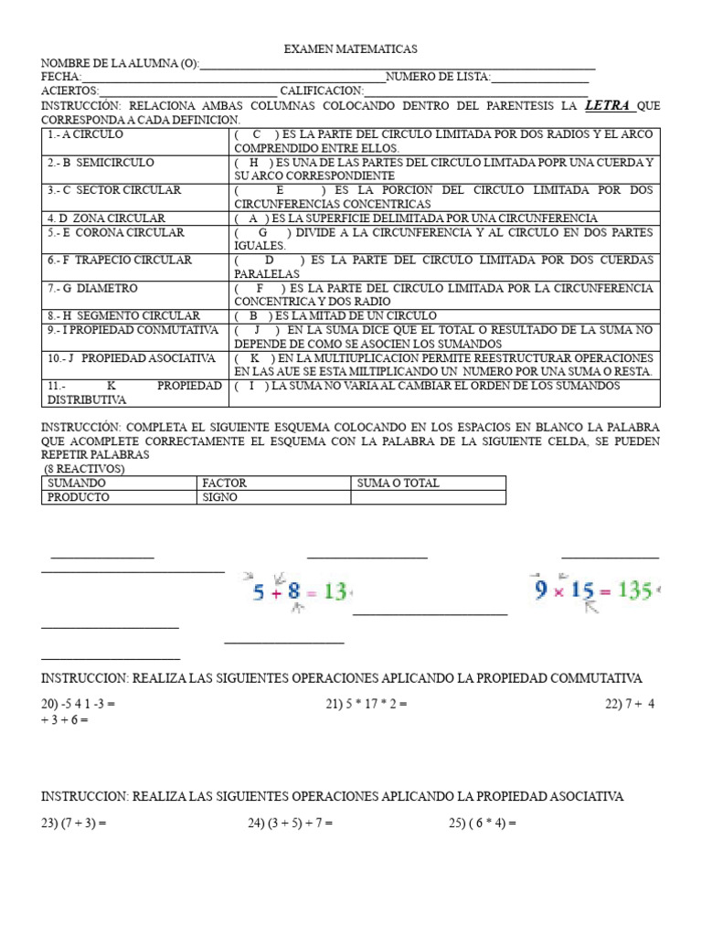 Examen de Matemáticas: Propiedades y Figuras | PDF | Matemáticas