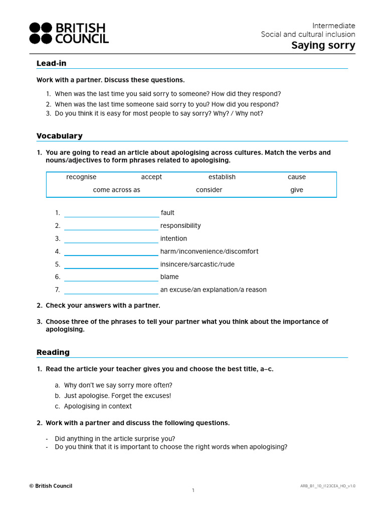 saying sorry | PDF | Language Mechanics | Linguistic Typology