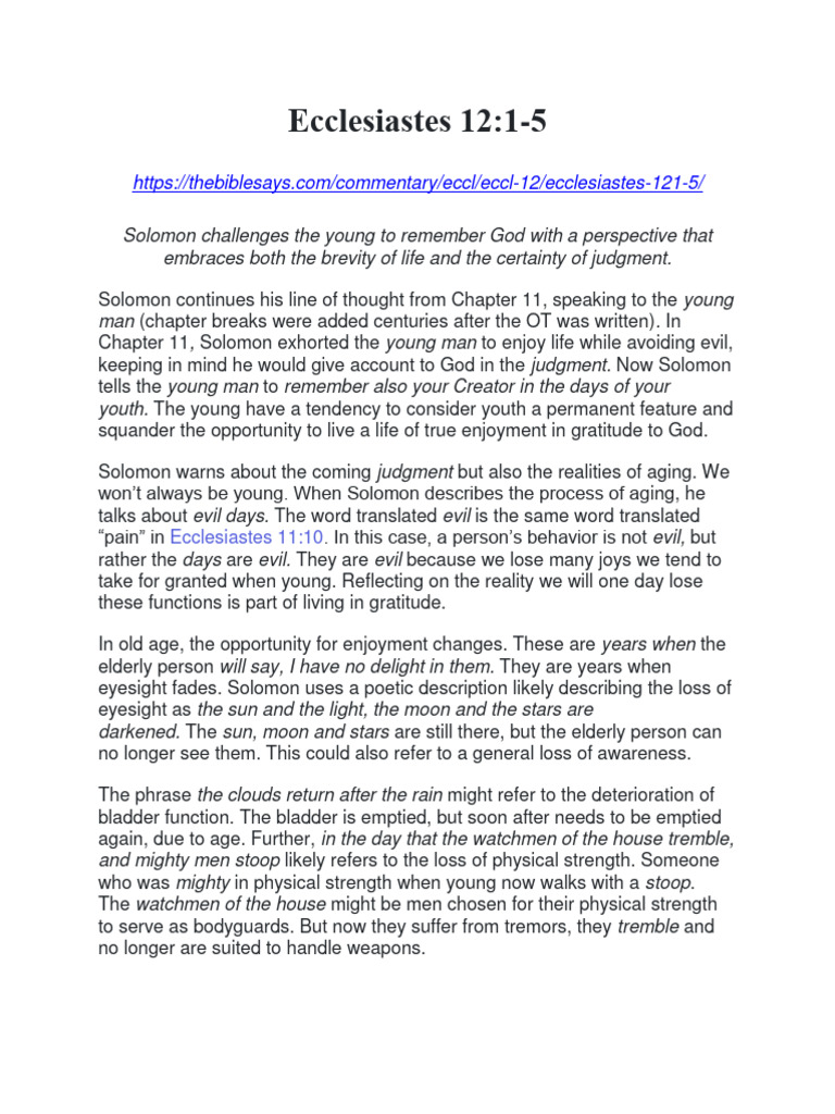 Ecclesiastes 12 1 5 | PDF | Ecclesiastes | God