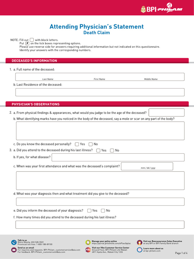 Attending Physician's Statement Template | PDF | Makati | Autopsy