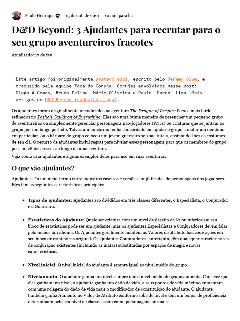 Ajudantes em D&D Beyond: Guia Prático | PDF | Elfos | Dungeons ...