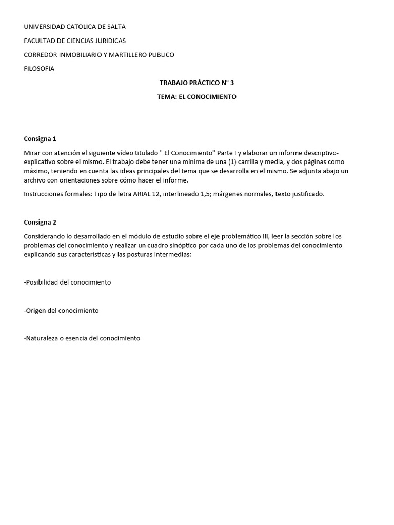 Trabajo Practico Integrador 3 | PDF | Conocimiento | Realidad