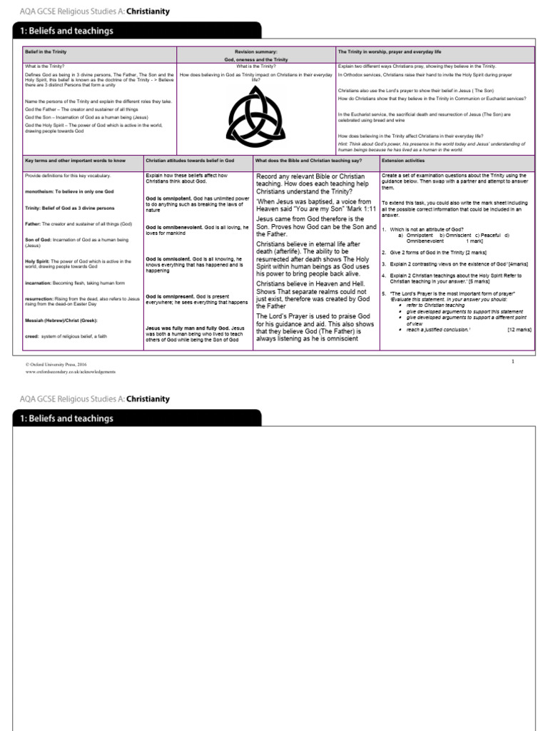 AQA Trinity Worksheet | PDF | Trinity | God