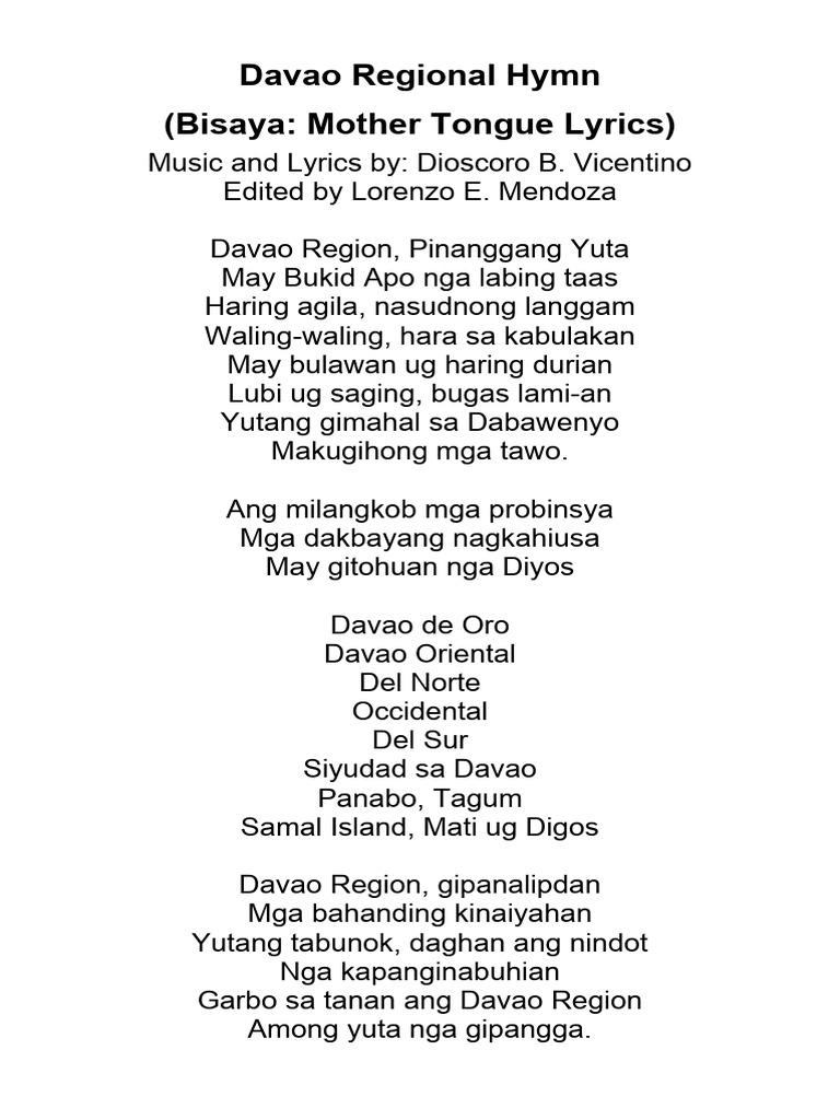 Davao Regional Hymn | PDF