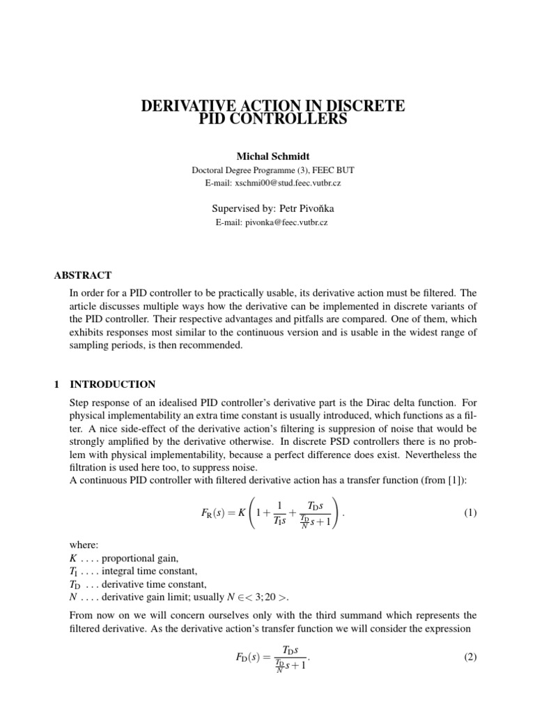 Derivative Action in Discrete Pid Controllers | PDF | Finite Difference | Sampling (Signal ...