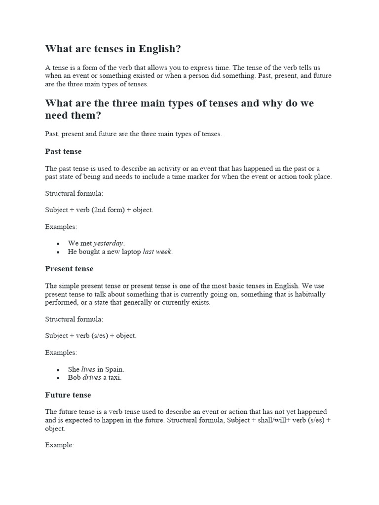 English Verb Tenses Explained | PDF | Grammatical Tense | Verb