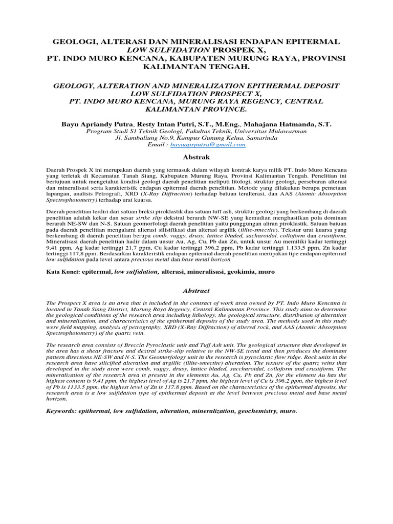 Geologi, Alterasi Dan Mineralisasi Endapan Epitermal Low Sulfidation ...