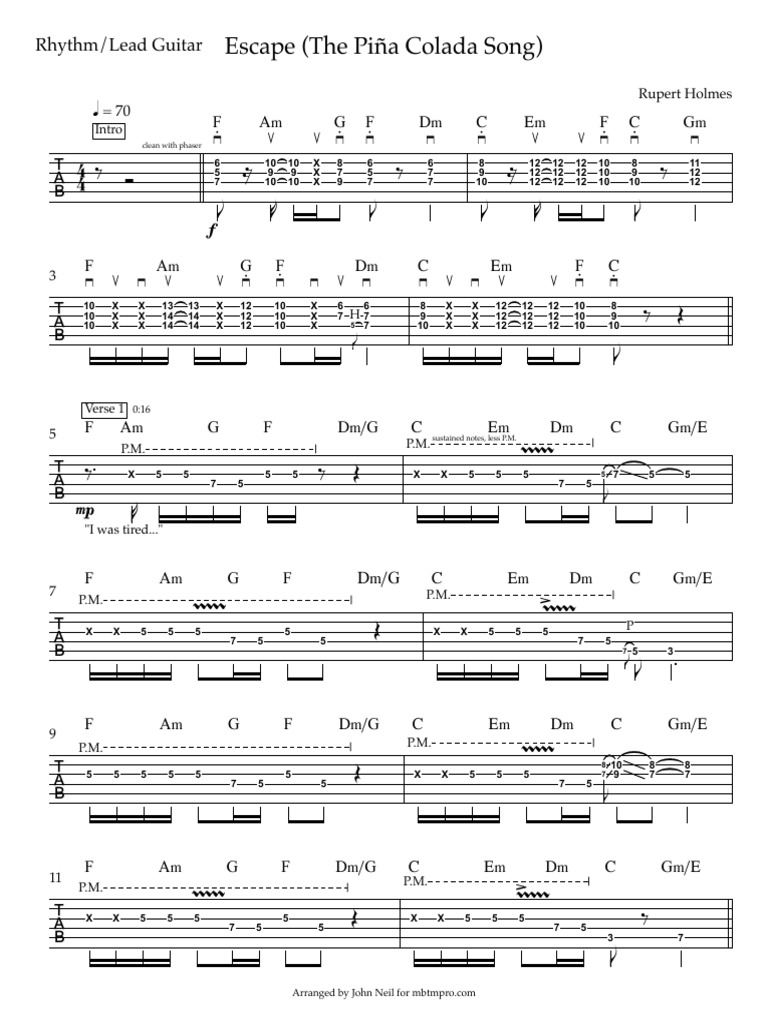 Escape The Pina Colada Song Lead Guitar | PDF | Song Recordings ...