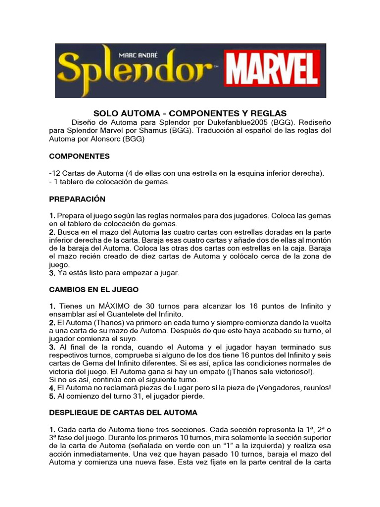 Splendor Marvel Solo Automa - V1 - ES | PDF