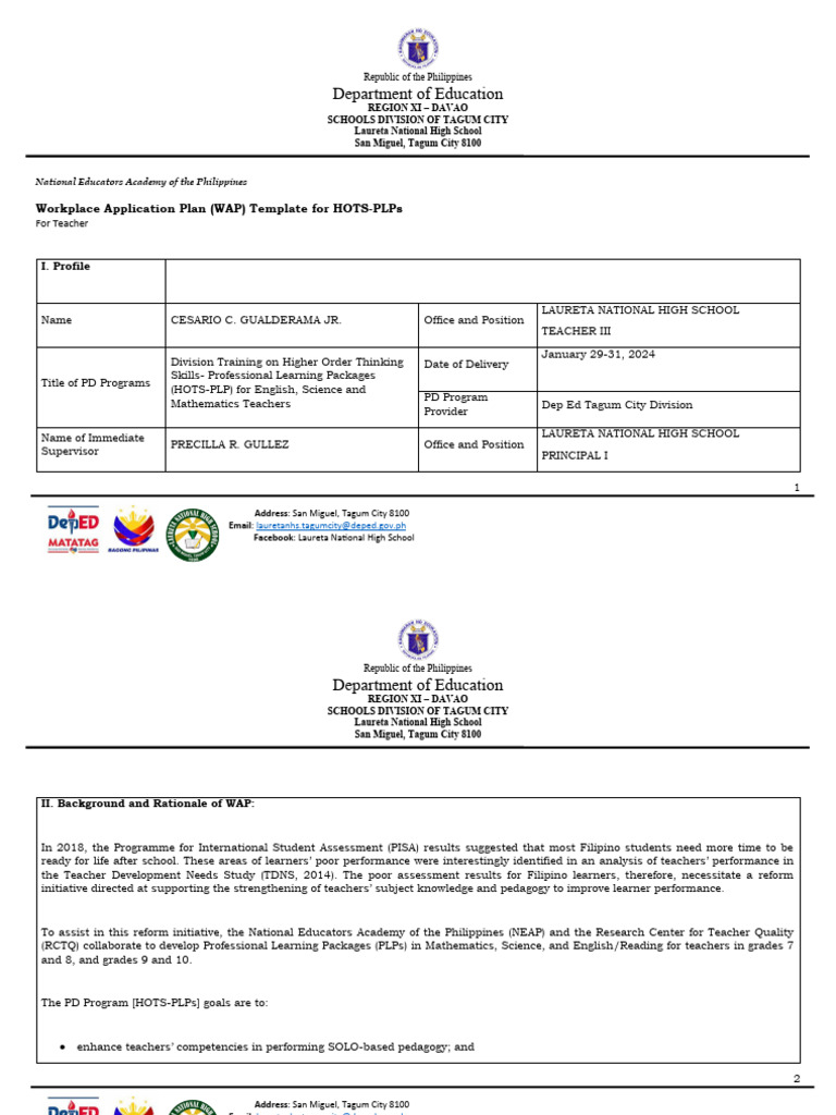 S5 Template WAP For Teacher Gualderama | PDF | Educational Assessment ...