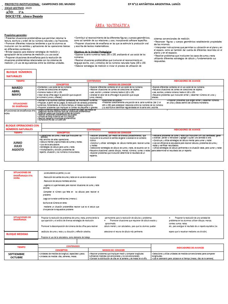 Matemáticas 1° Año: Números y Geometría | PDF | Rectángulo | Triángulo