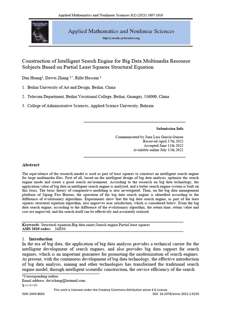 10.2478 Amns.2022.2.0150 | PDF | Regression Analysis | Structural ...