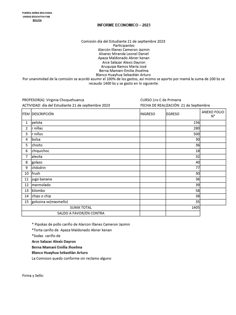 Formato Informe Economico 2023 | PDF