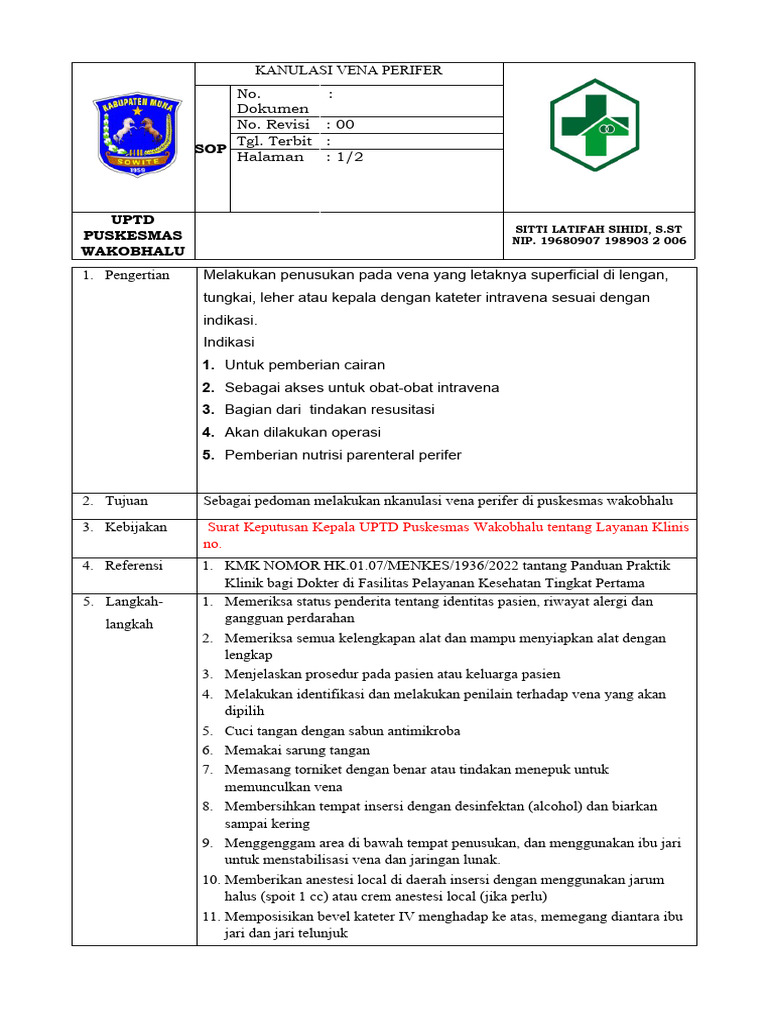 SOP Kanulasi Vena Perifer | PDF