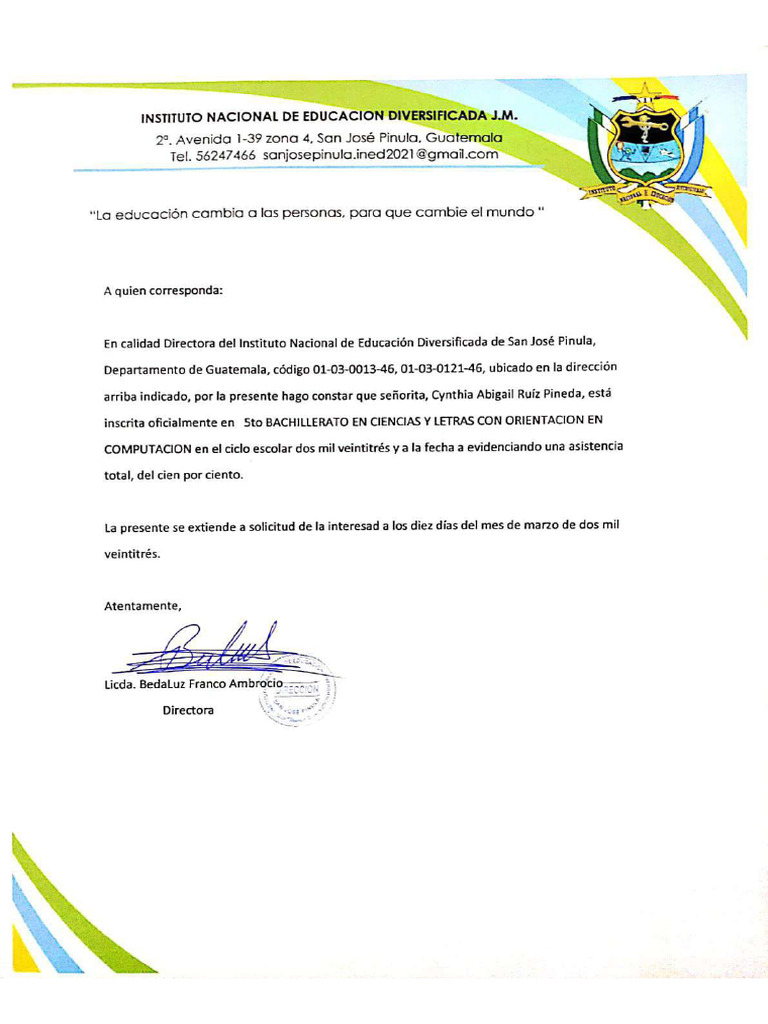 Carta de Asistencia e Inscripción | PDF