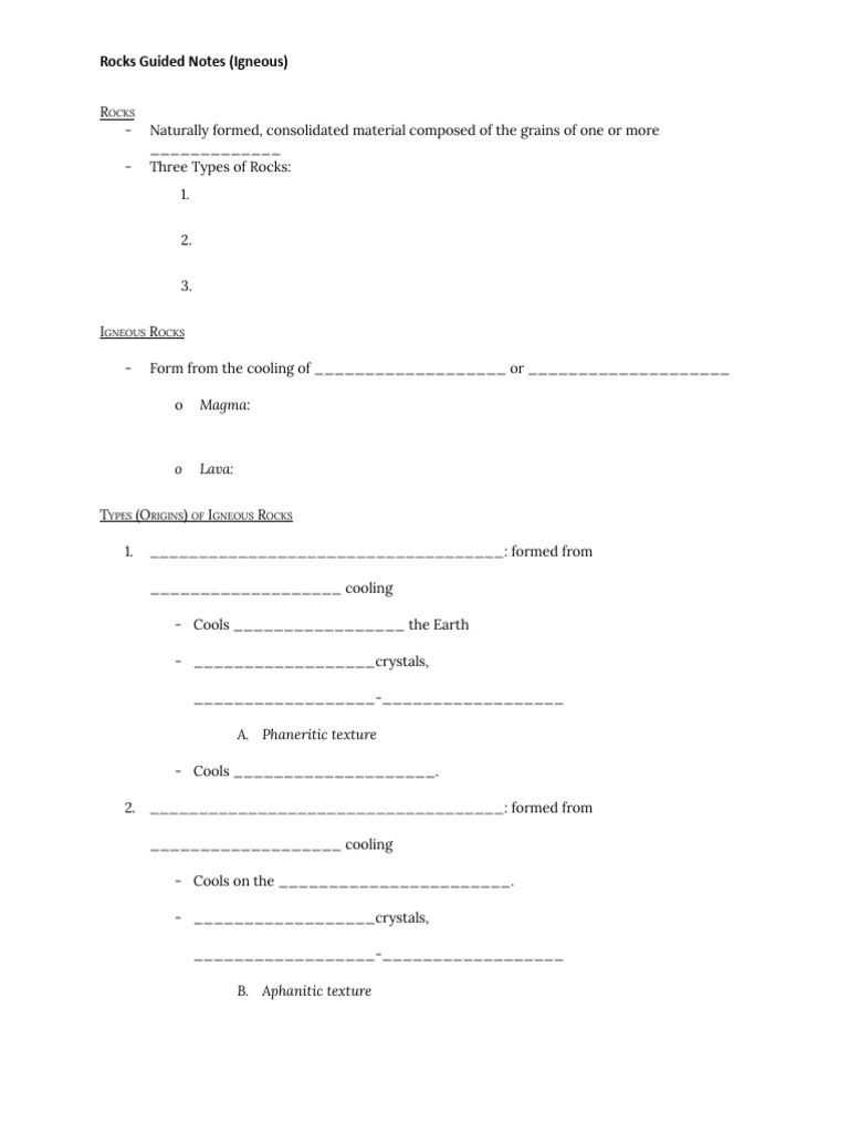 Igneous Rocks Guided Notes | PDF | Igneous Rock | Rock (Geology)
