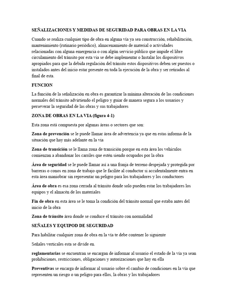 Seguridad en Obras Viales: Señalización y Medidas | PDF