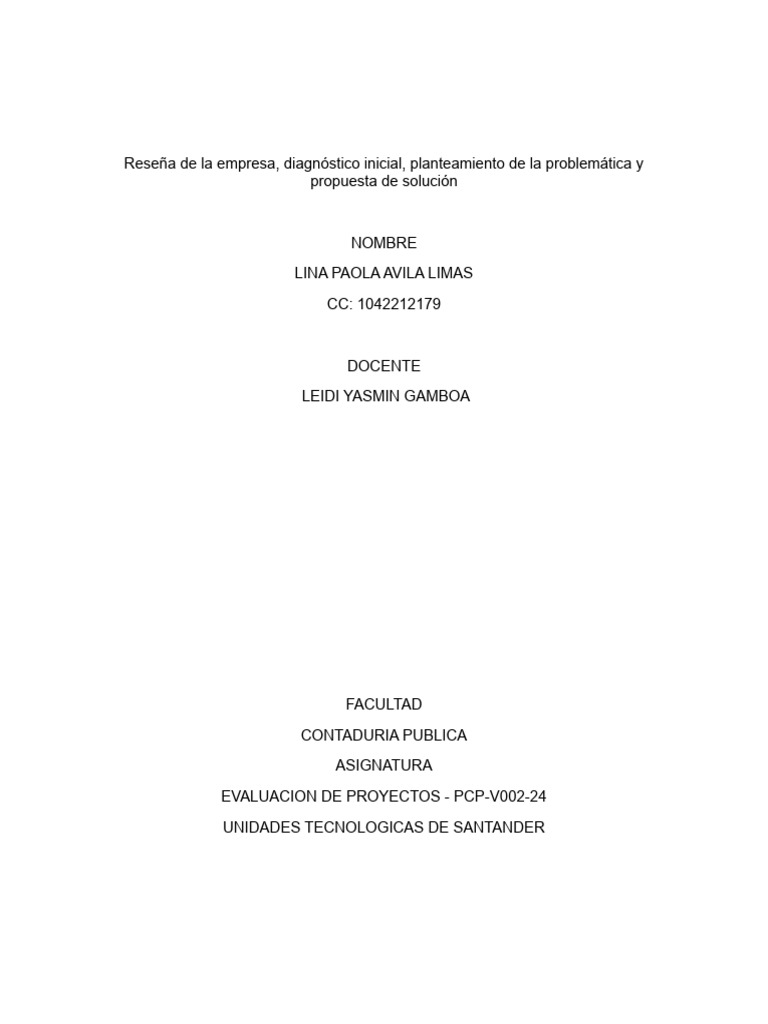 Reseña de La Empresa, Diagnóstico Inicial, Planteamiento de La Problemática y Propuesta de ...