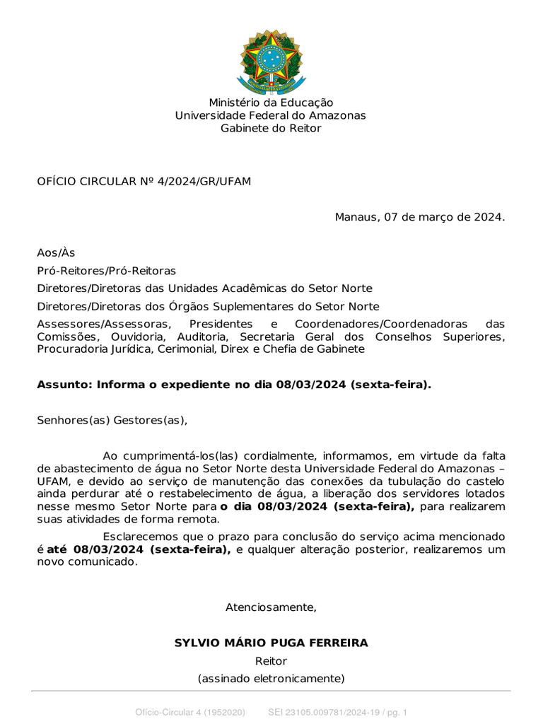 Ofício Circular #4-2024-Gr-Ufam - Sei - 23105.009781 - 2024 - 19 | PDF