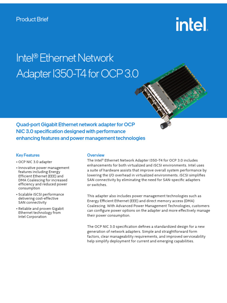 Intel Ethernet Network Adapter 1350-T4 For OCP 3-0 | PDF | Network ...