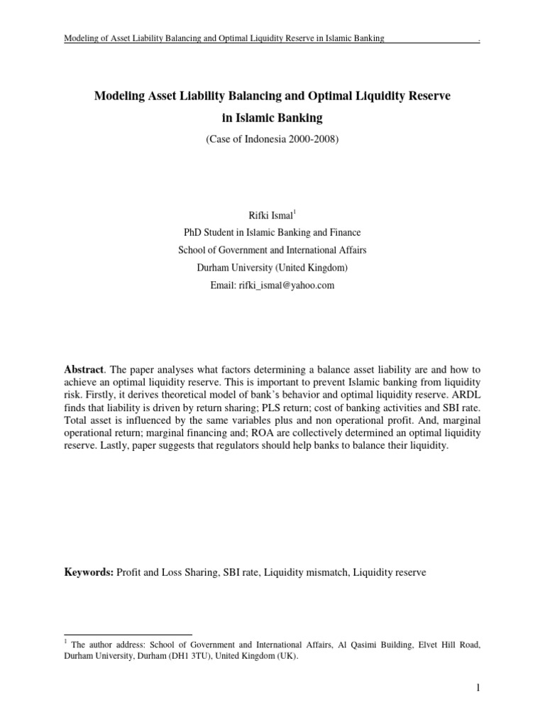 Modeling Asset Liability Balancing and Optimal Liquidity Reserve | PDF | Market Liquidity | Banks