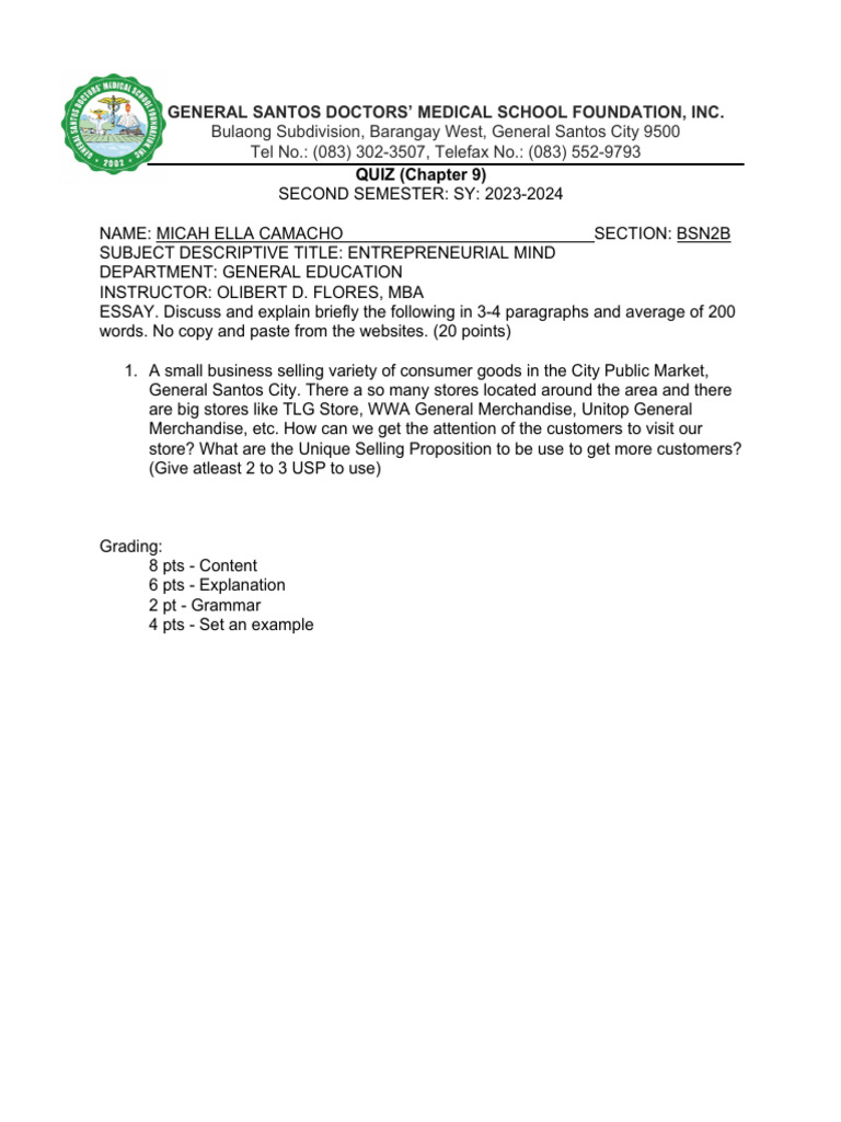 Is101+Quiz+ (Chapter+9) Camacho | PDF | Retail | Marketing