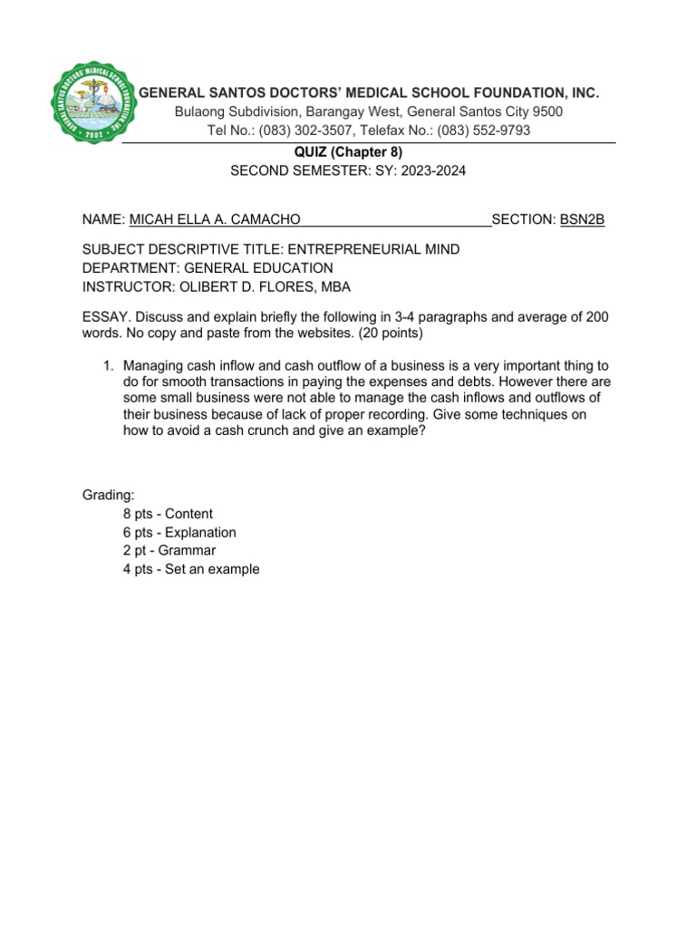 Is101+Quiz+ (Chapter+8) Camacho | PDF | Expense | Bookkeeping