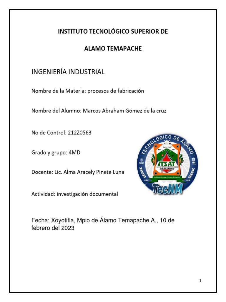Proc. Fabricacion - Inv. Doc. U1 | PDF | Titanio | Arrabio