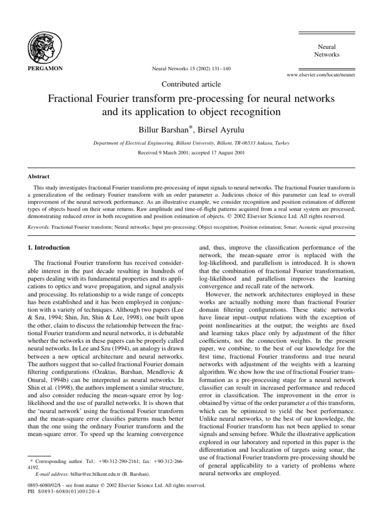 Barshan 2002 Neural-Networks | PDF | Discrete Fourier Transform | Artificial Neural Network