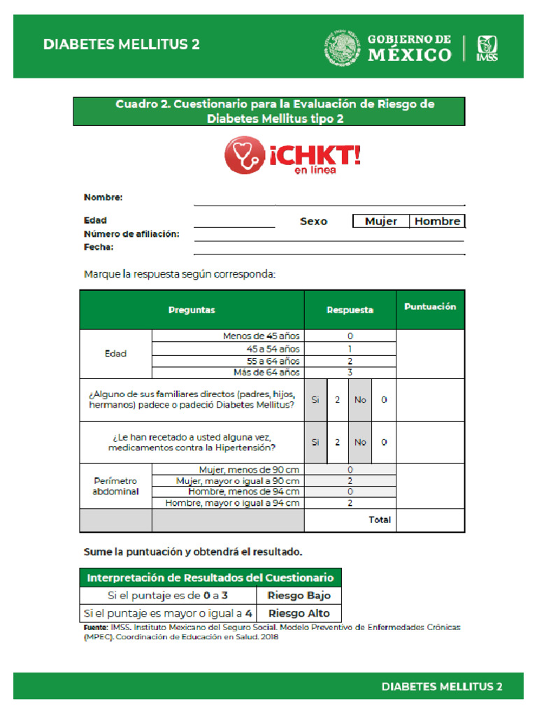Cuestionario para La Evaluación Del Riesgo de DM2 | PDF