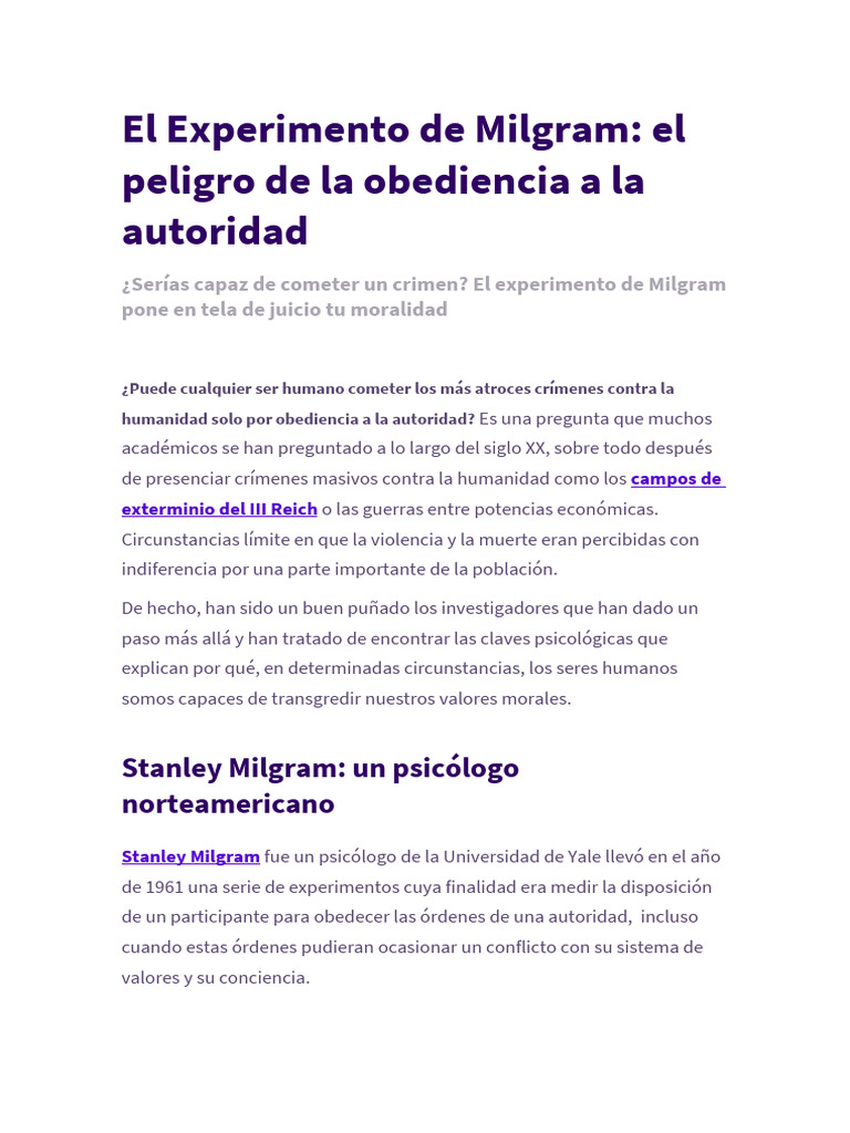 Experimento de Milgram: Obediencia y Moralidad | PDF | Adolf Eichmann