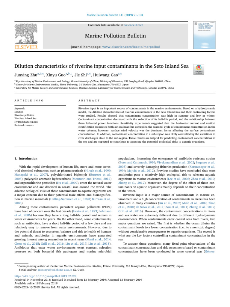 Dilution Characteristics of Riverine Input Contaminant - 2019 - Marine ...