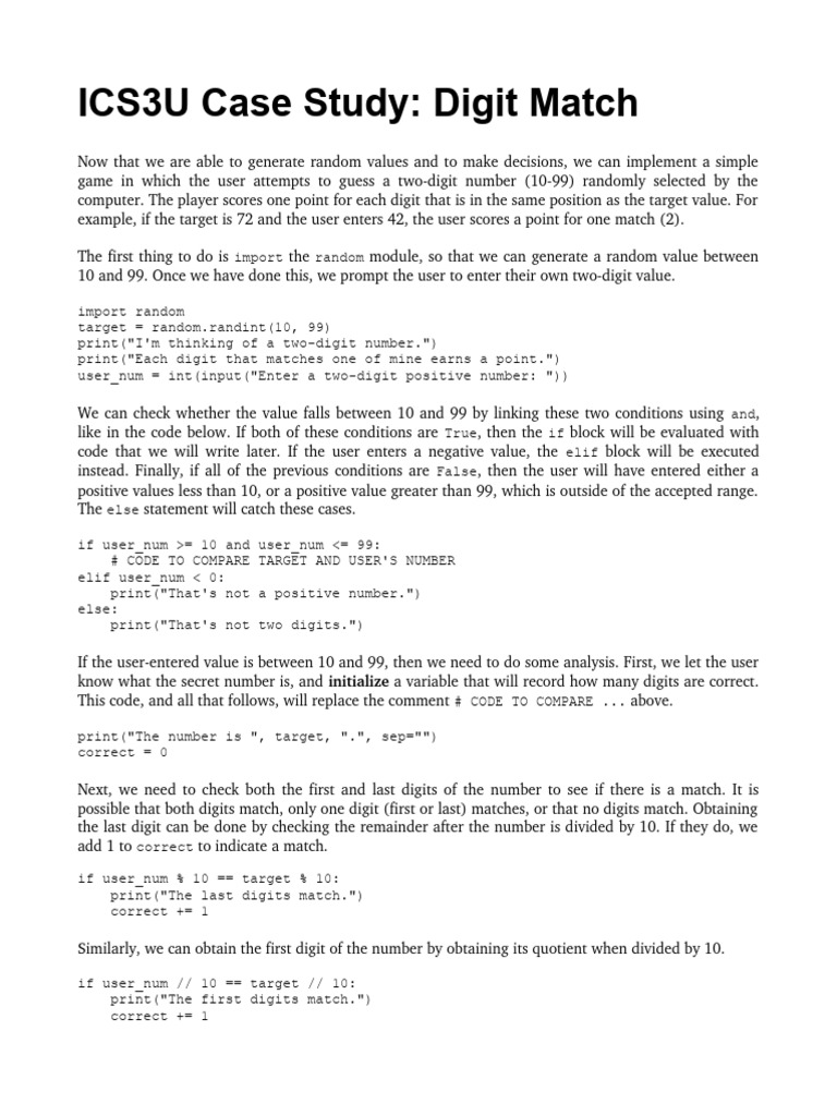 ICS3U Case Study Digits | PDF | Computer Programming | Software Engineering