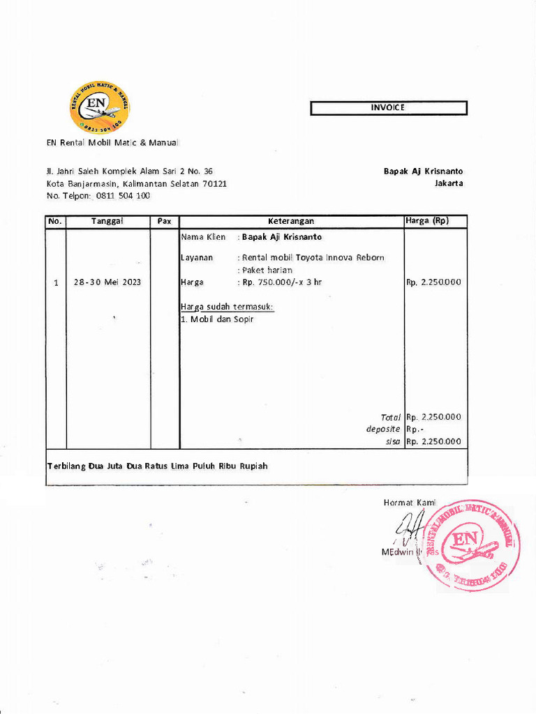 Invoice Rental Mobil | PDF