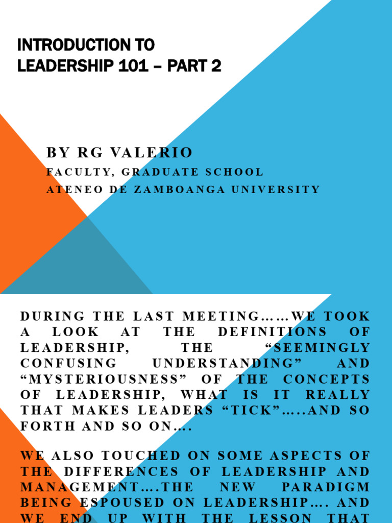 MGT Presentation Introduction To Leadership 101 Part 2 Presented2 | PDF | Psychology
