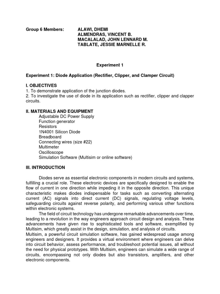 Diode Applications: Rectifier, Clipper, Clamper | PDF | Rectifier | Electronics