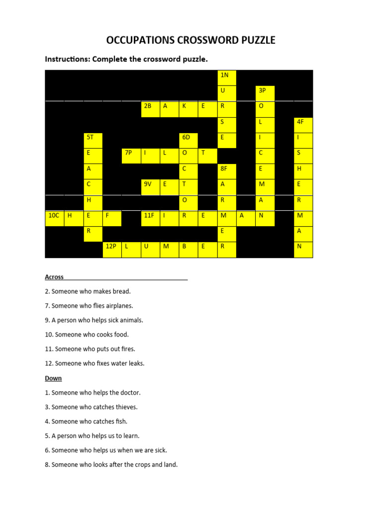 Jobs and Occupations Crossword Puzzle | PDF | Science & Mathematics