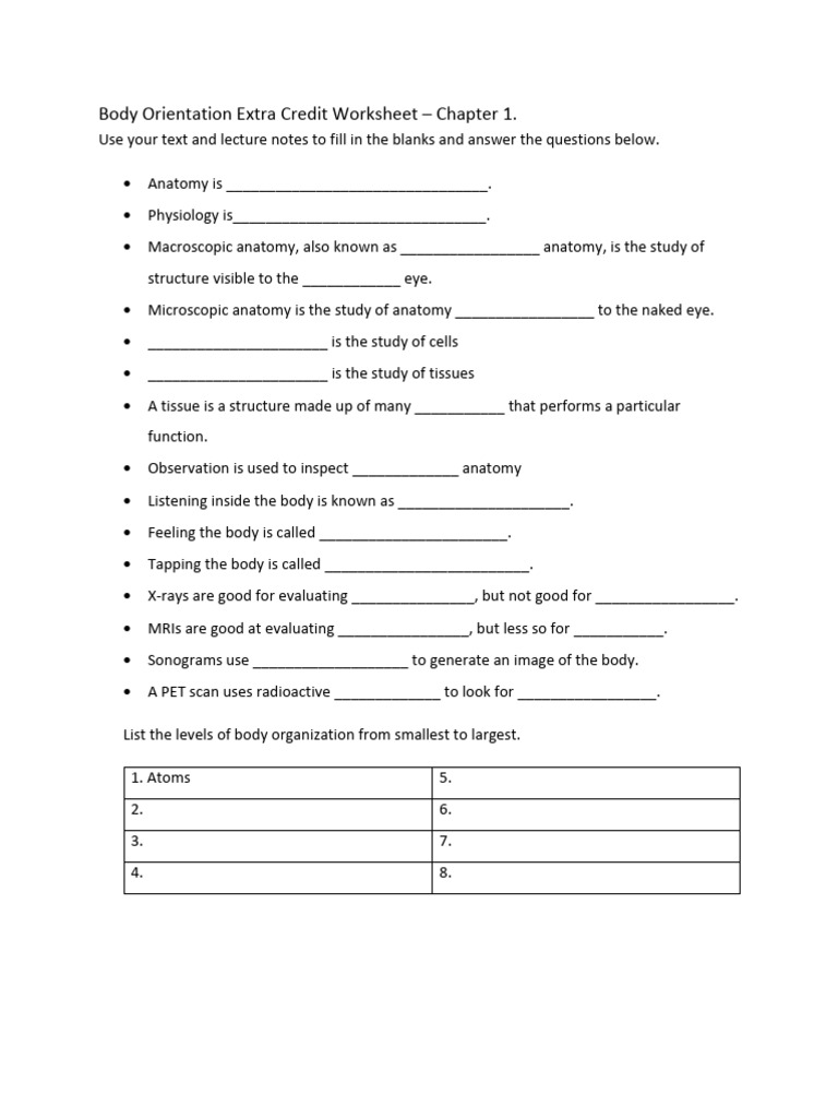 Anatomy & Physiology Worksheet | PDF | Anatomy