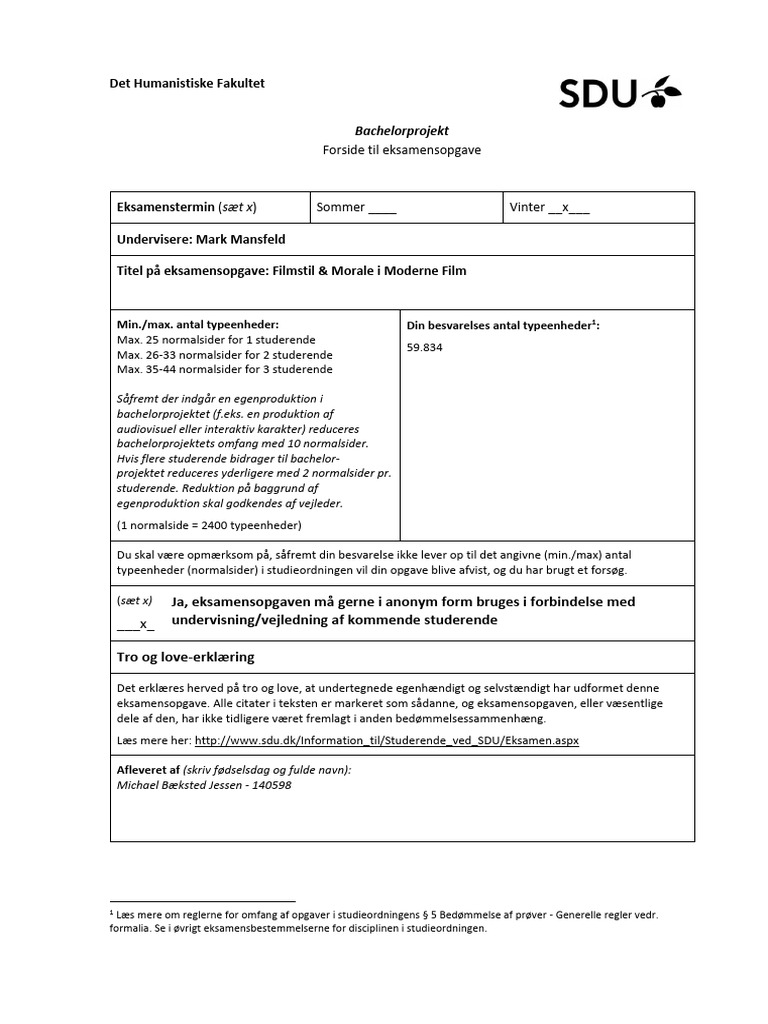 Michael Jessen - Filmstil Og Morale I Moderne Film - Bachelorprojekt | PDF