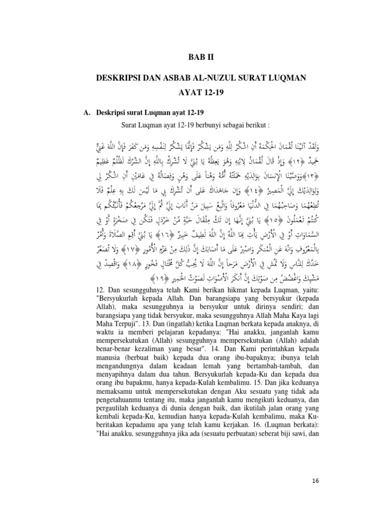 Deskripsi Asbabun Nuzul Surah Luqman Ayat 12 19 | PDF