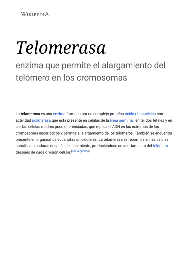 Telomerasa - Wikipedia, La Enciclopedia Libre | PDF | Telómero ...